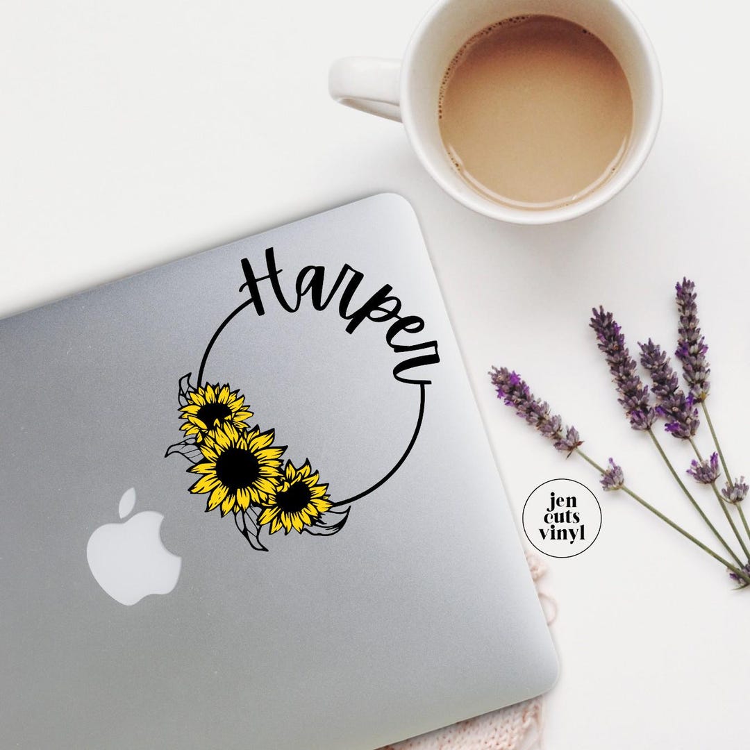 Sunflower Name Sticker, Water Resistant, Car Decal, Laptop Sticker ...