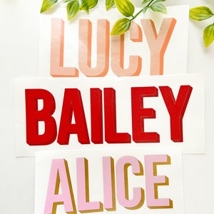 Double Layered Name Sticker, 3D Shadow Name Vinyl Decal, Custom Name ...