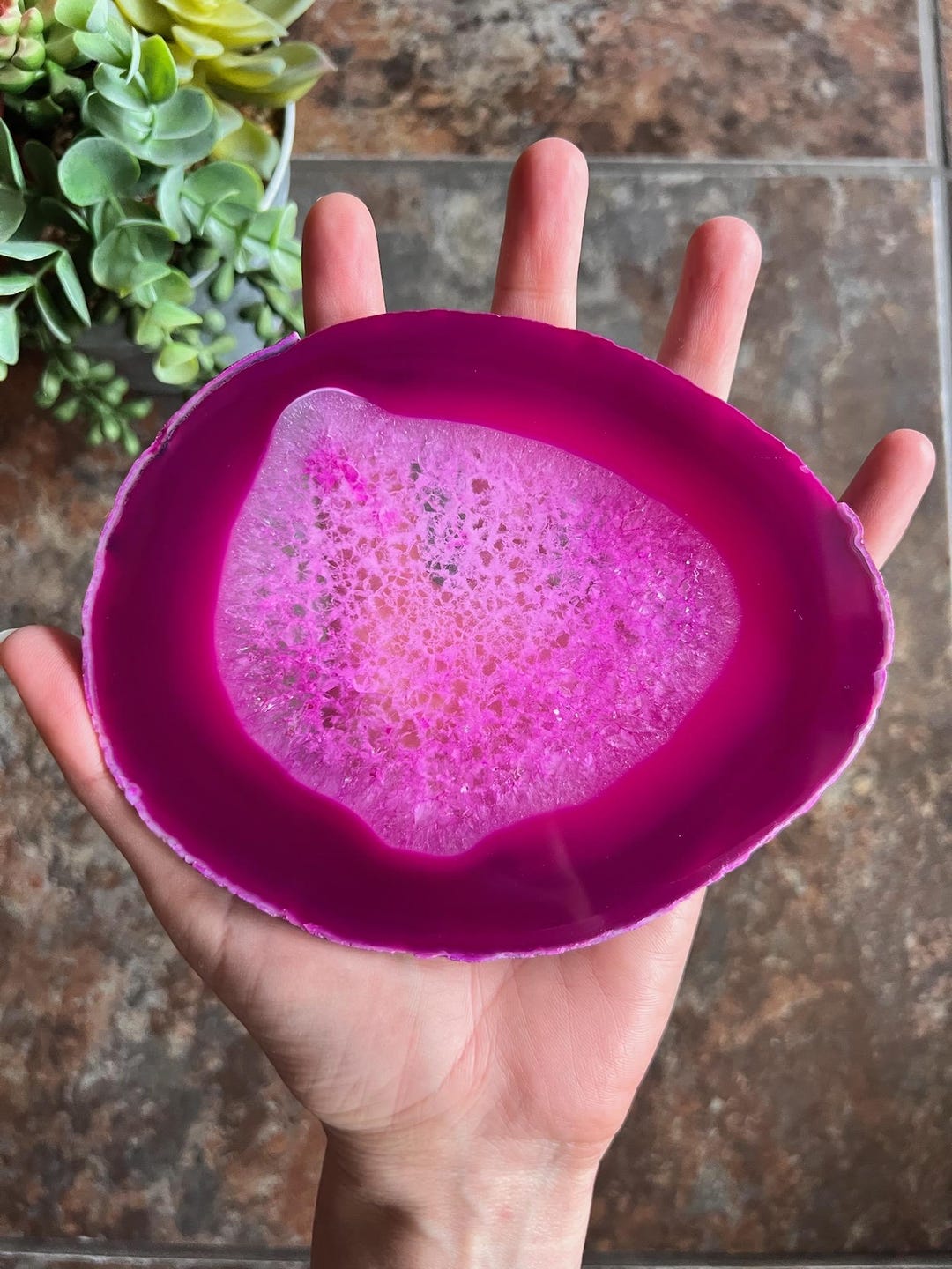Large Pink Agate Slice With Quartz - Brazilian Geode Crystal Specimen ...