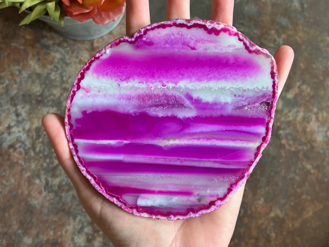 Pink Agate Slice W/ Quartz A GRADE Dyed Agate Crystal Geode Mineral ...
