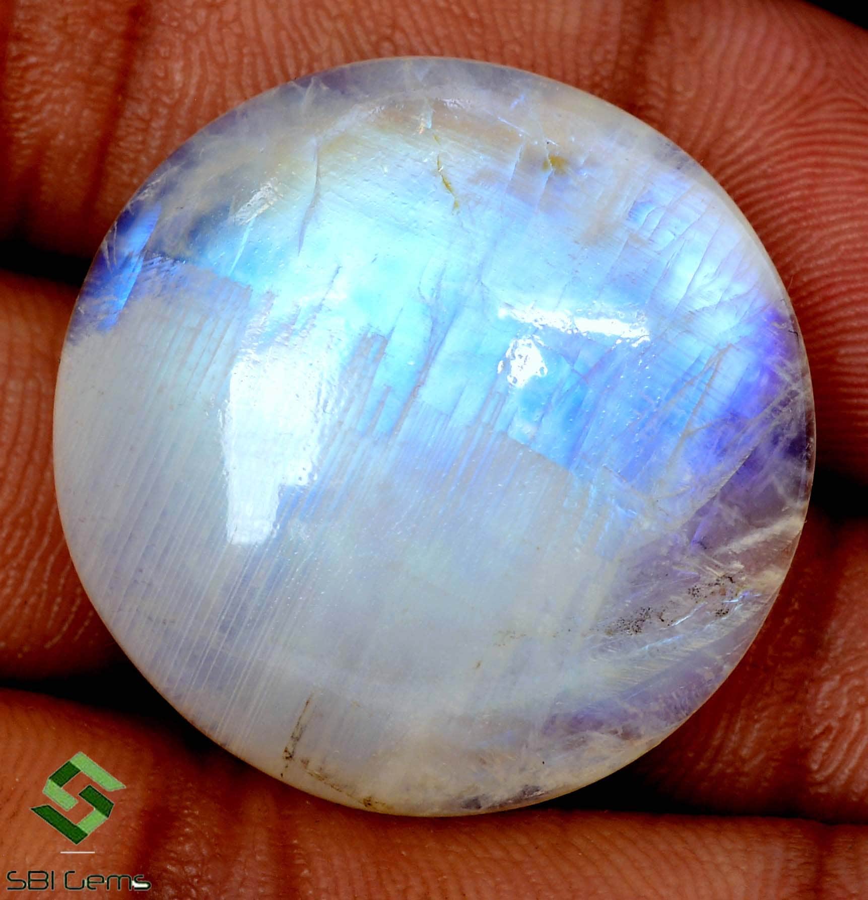 21x21 Mm Certified Natural Rainbow Moonstone Round Cabochon 48.82 Cts ...