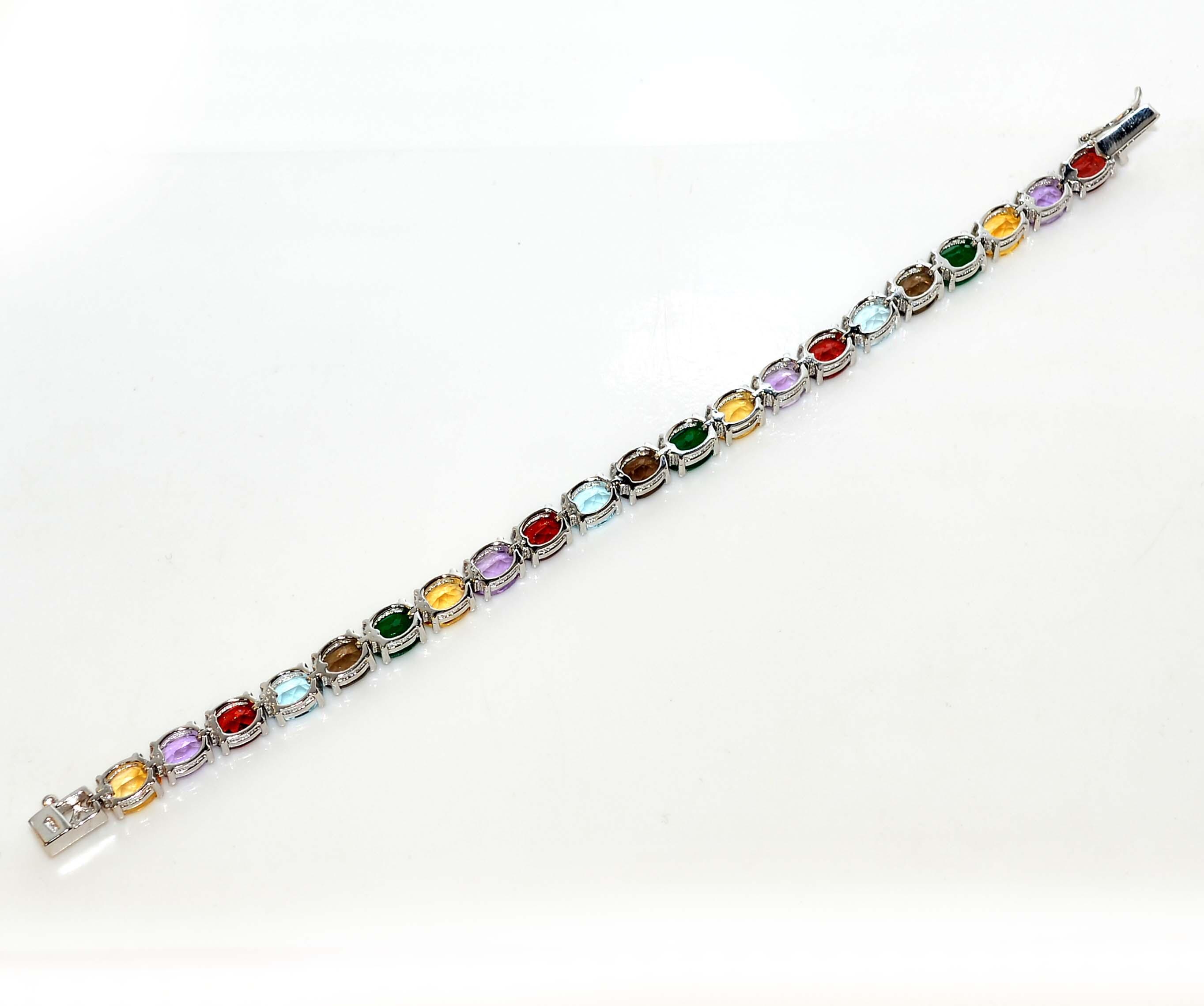 Natural Multi Color Gemstones Bracelet Jewelry Oval Shape Stones ...