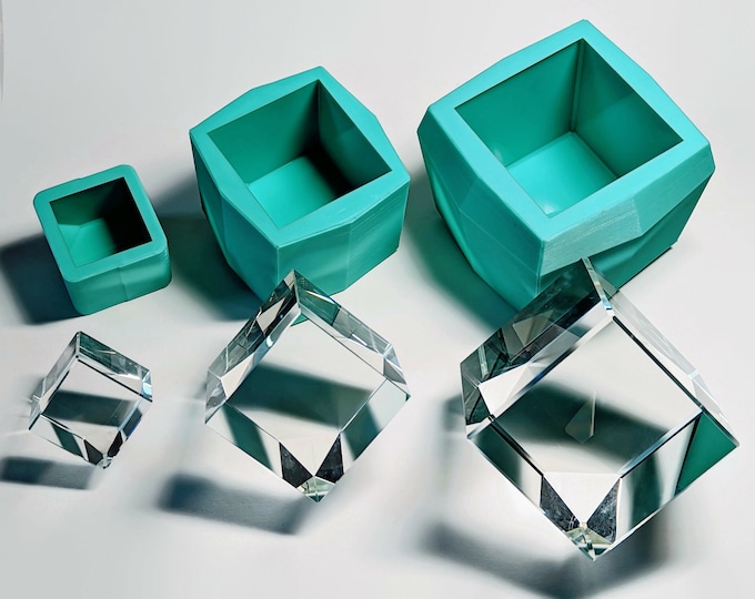 Deep Square Silicone Mold Shiny With Sharp Corners / Paperweight Square ...