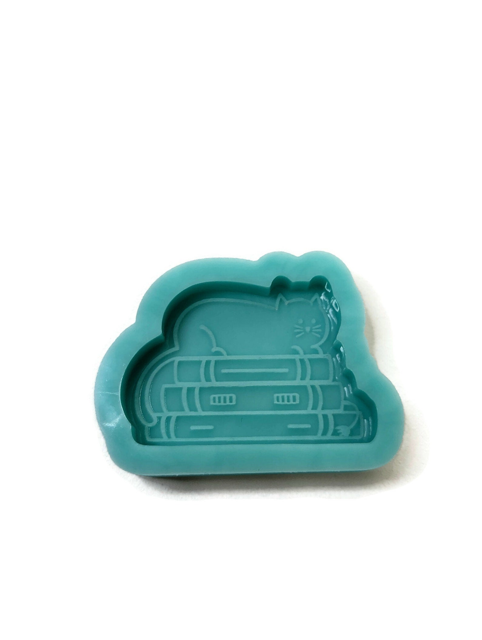 Cat on a Book Stack Resin Mold - Magnet and Wax Melt Mold - Engraved ...
