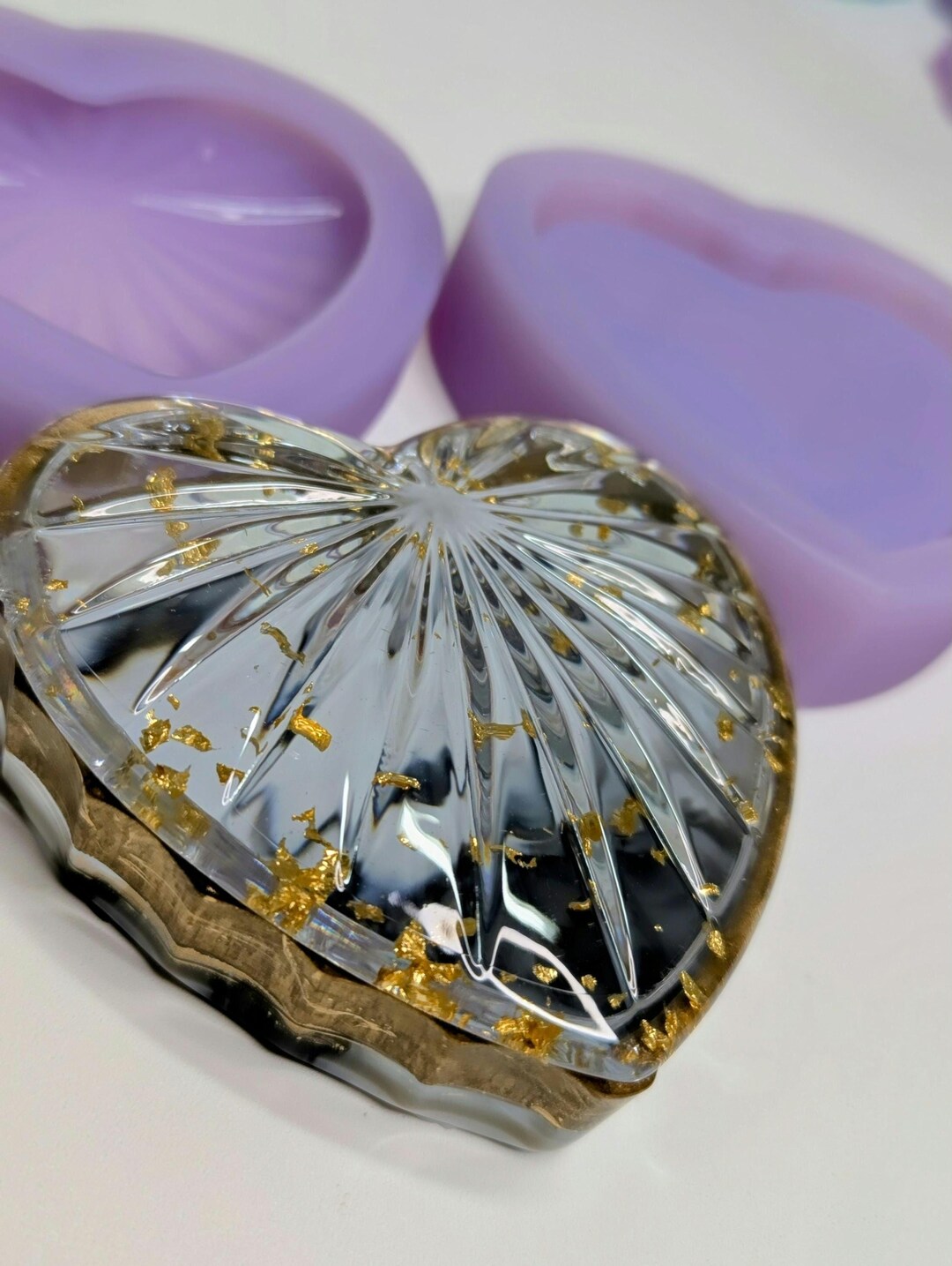 Heart Box Resin Molds - Heart Tray & Lid Mold - Glossy Shiny Jewelry ...