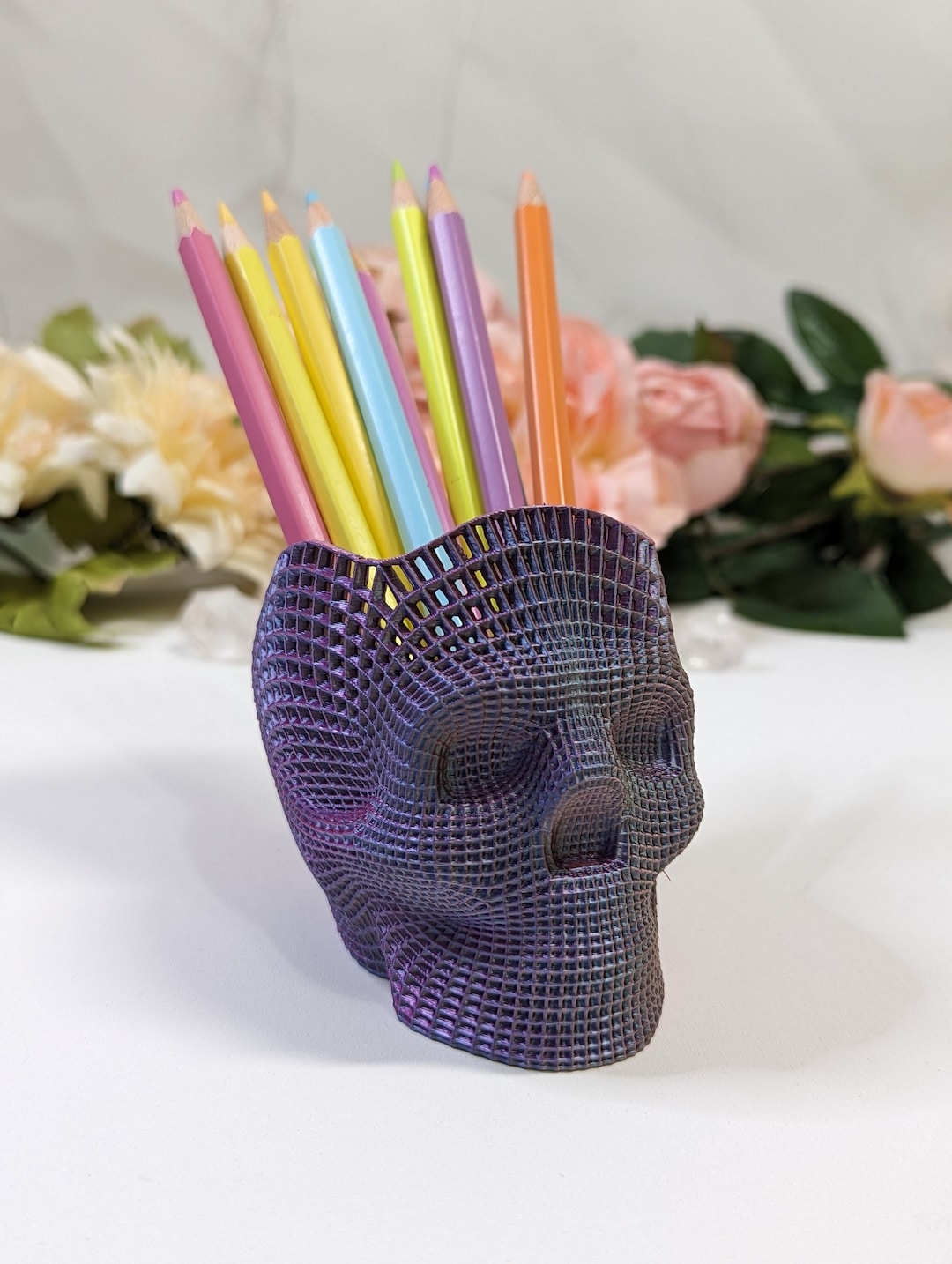 Wireframe Skull Pencil Holder Desk Organizer, Bathroom Organizer Light ...