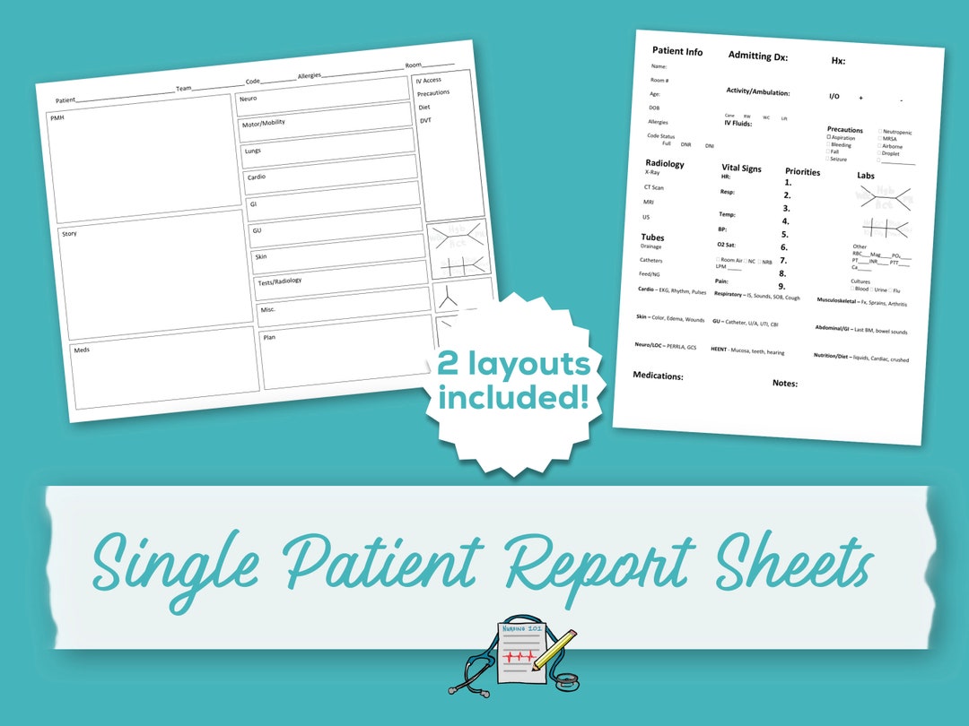 Nurse Single Patient Report Sheet - Etsy