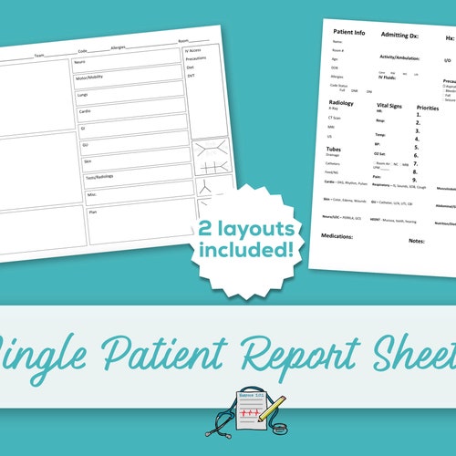 2 Patient Report Sheet: Medical Surgical/pcu - Etsy