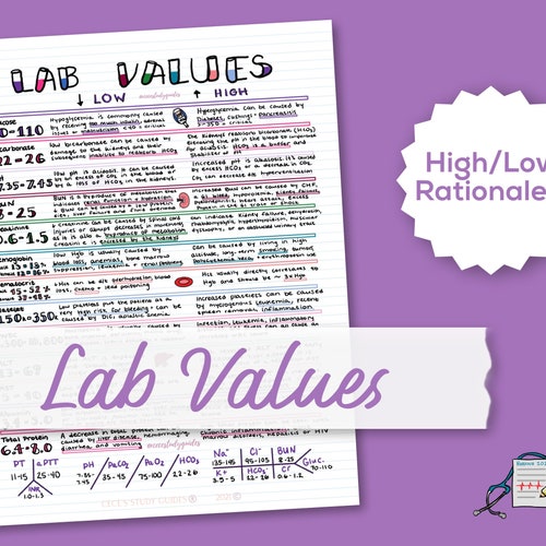 Lab Values & Memory Tricks Fundamental Nursing Notes NCLEX - Etsy