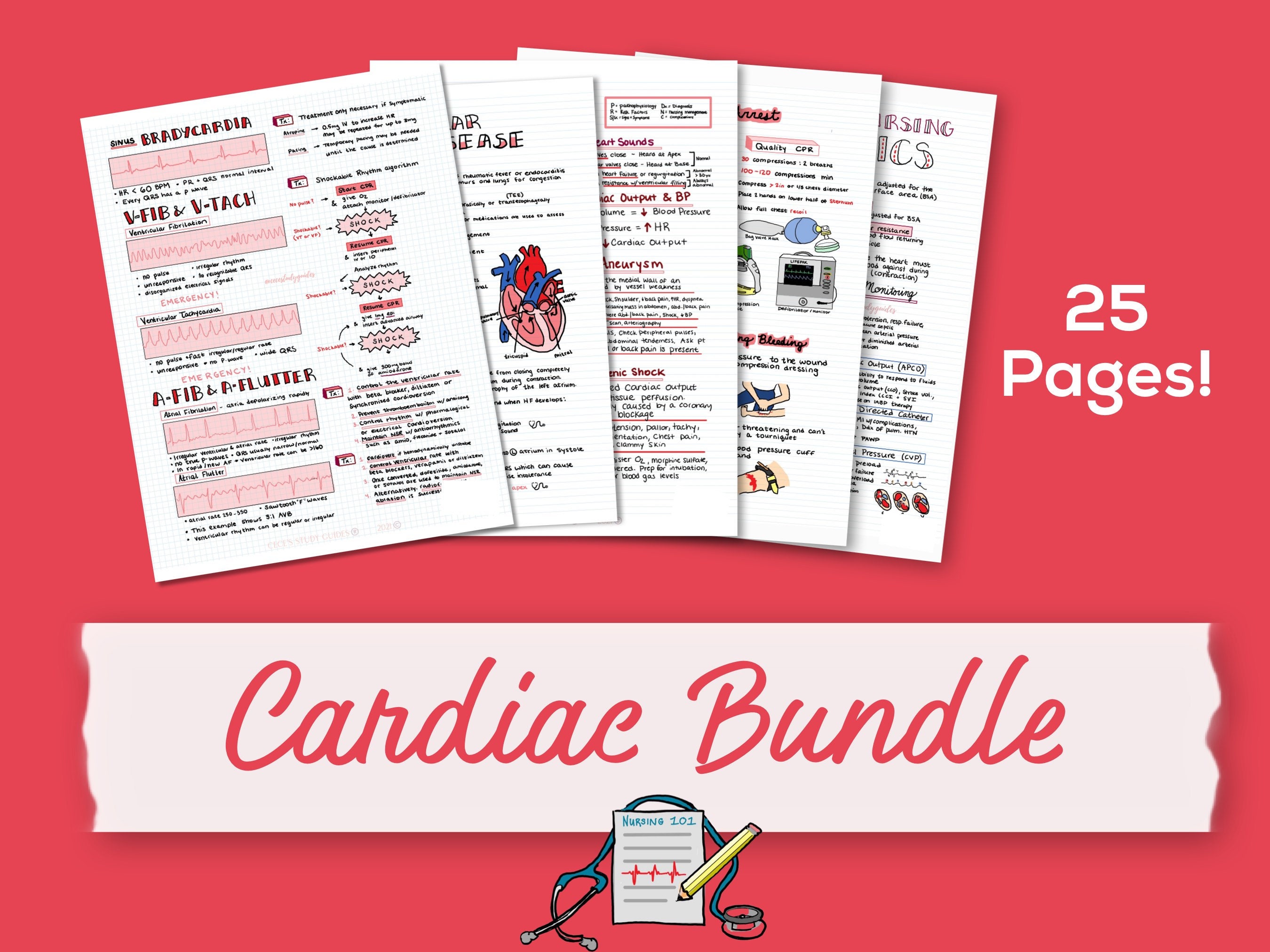 Cardiac Nursing Study Guide Bundle 25 Pages Nursing School - Etsy