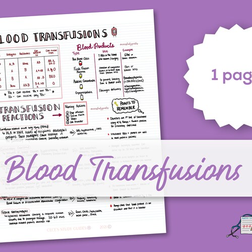 Blood Transfusions & Reactions Nursing Study Guide - Etsy