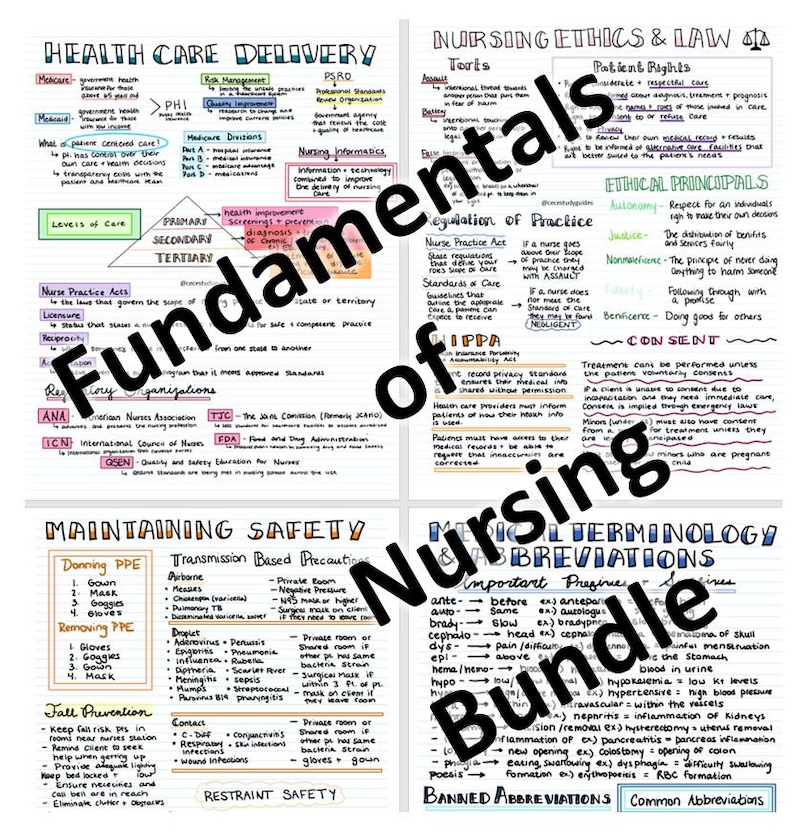 Fundamentals of Nursing Bundle ™ - Nursing School Notes - 21 Pages to ...