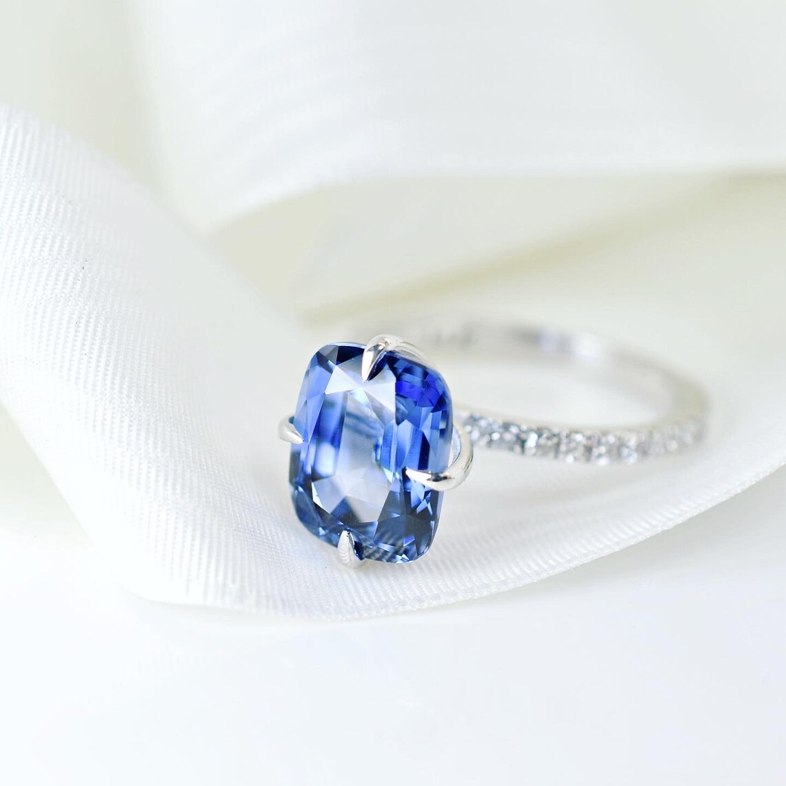 Neptune 11x9mm Step Cut Elongated Cushion Blue Lab Sapphire & | Etsy