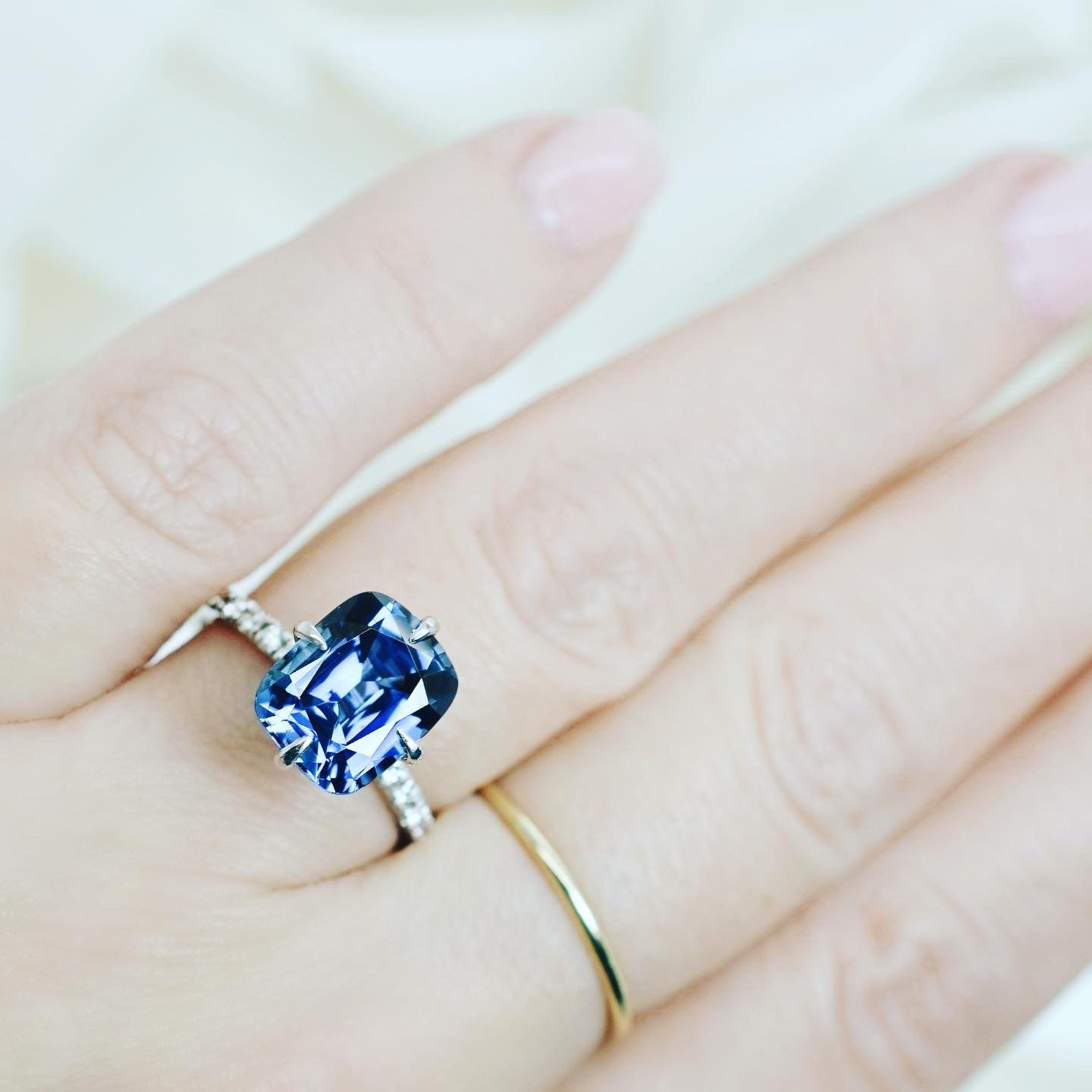 Neptune 11x9mm Step Cut Elongated Cushion Blue Lab Sapphire & | Etsy