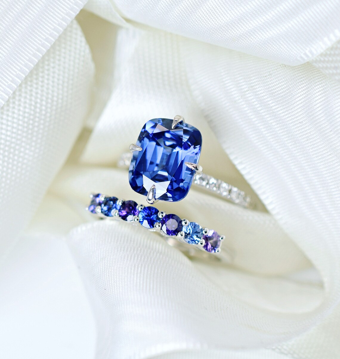 Neptune 11x9mm Step Cut Elongated Cushion Blue Lab Sapphire & | Etsy