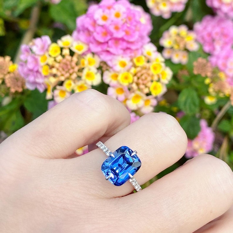 Neptune 11x9mm Step Cut Elongated Cushion Blue Lab Sapphire & | Etsy