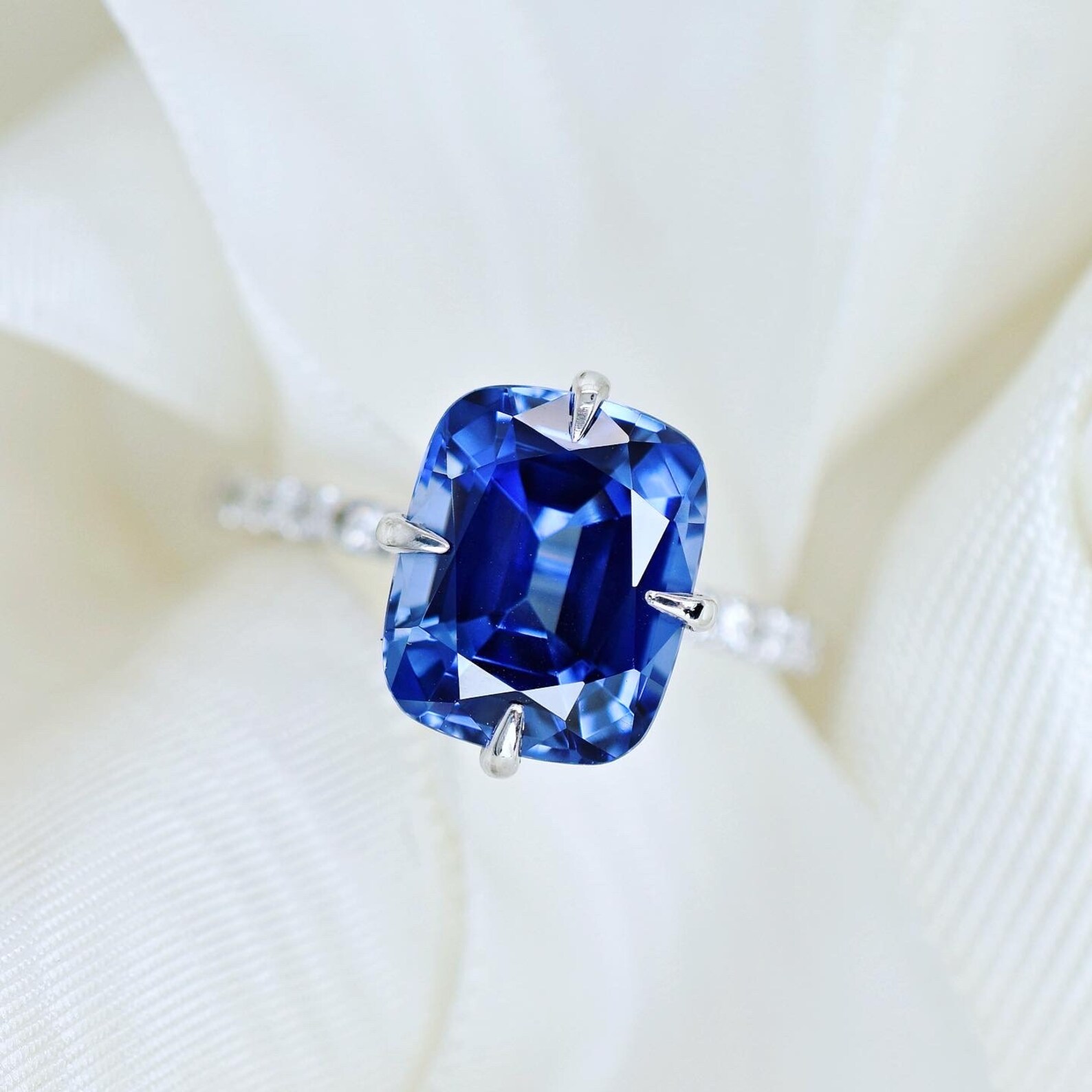 Neptune 11x9mm Step Cut Elongated Cushion Blue Lab Sapphire & | Etsy