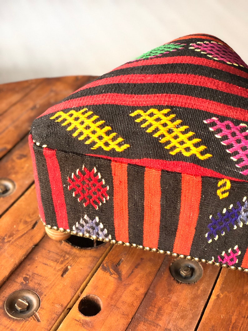 Kilim Ottoman stool / Kilim foot rest / Beech wood stool | Etsy