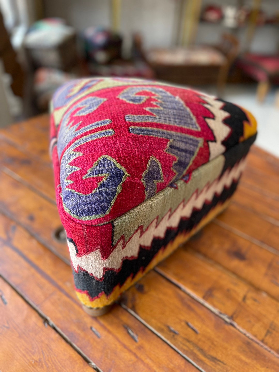 Triangle Kilim Ottoman, Kilim Ottoman Stool, Kilim Foot Rest, Beech ...