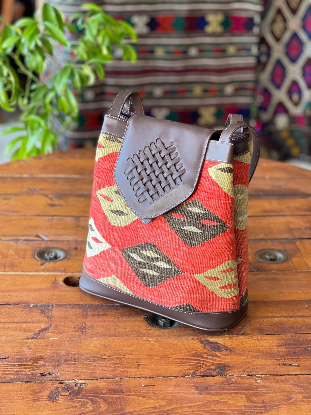 Kilim Tote Bag, Kilim Bag, Old Kilim and Genuine Leather, Kilim Bags ...