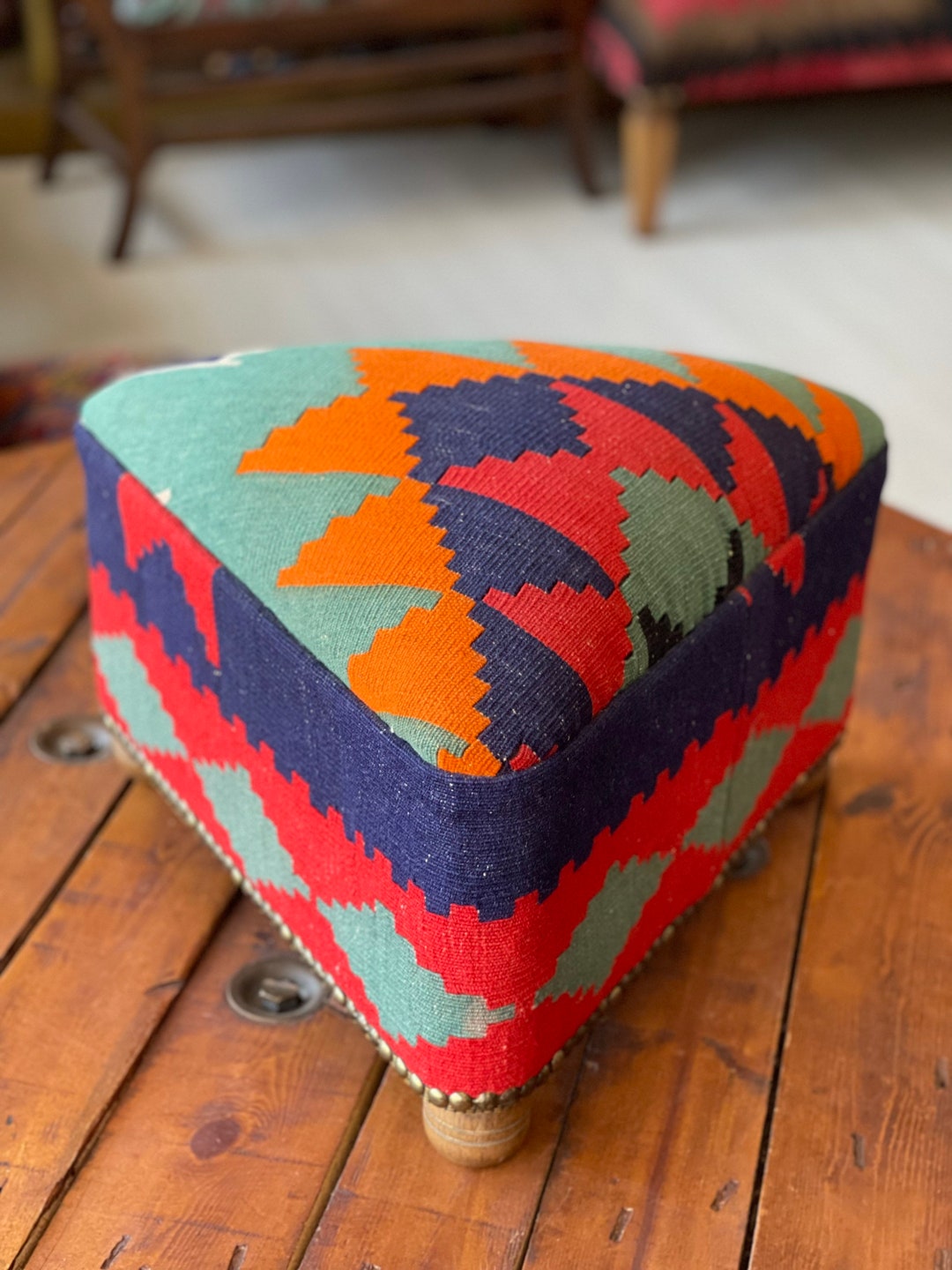 Kilim Ottoman Stool / Kilim Foot Rest / Beech Wood Stool /vintage ...