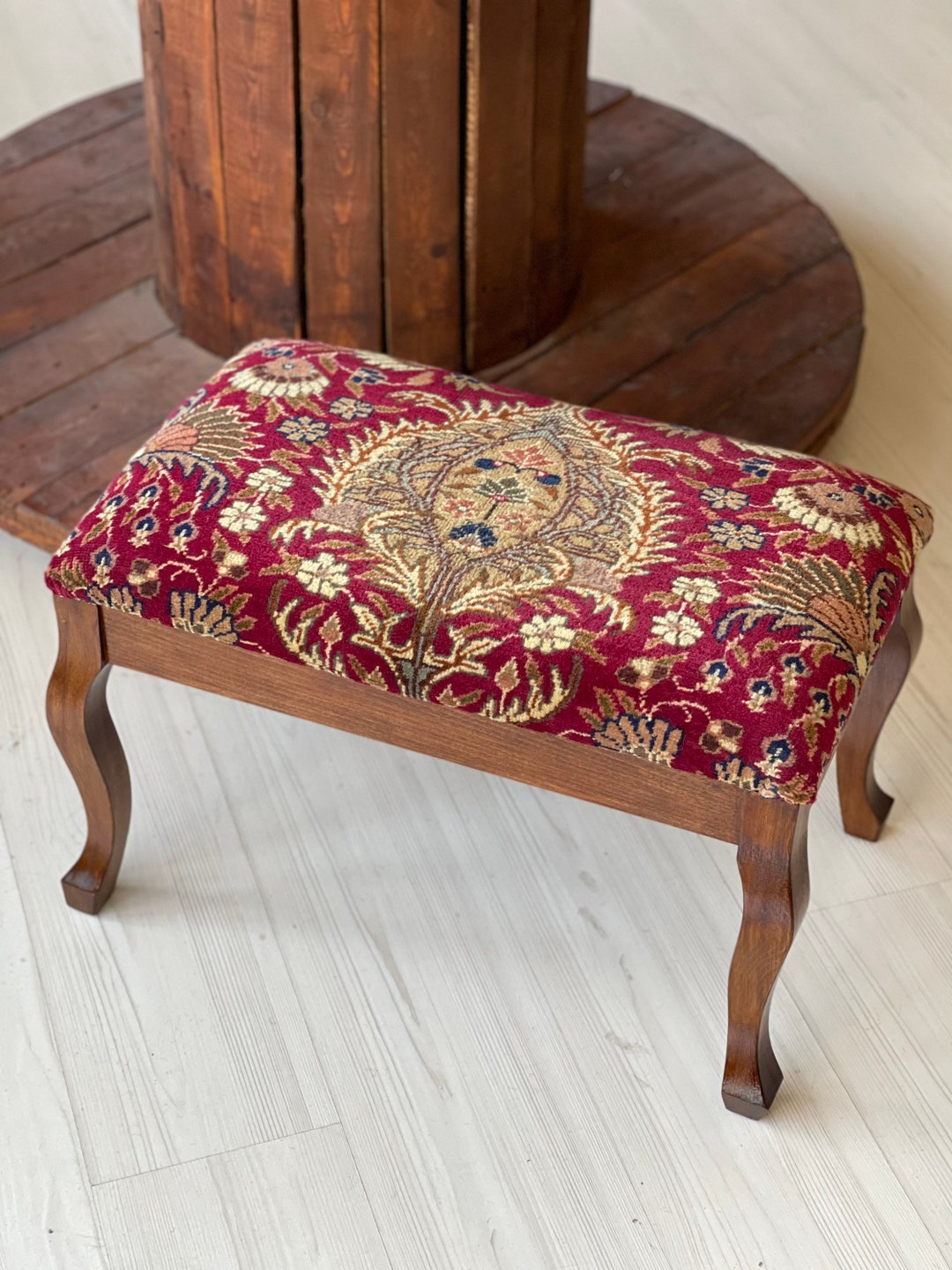 Vintage Carpet Stool / Foot Rest / Beech Wood Stool /vintage Furniture ...