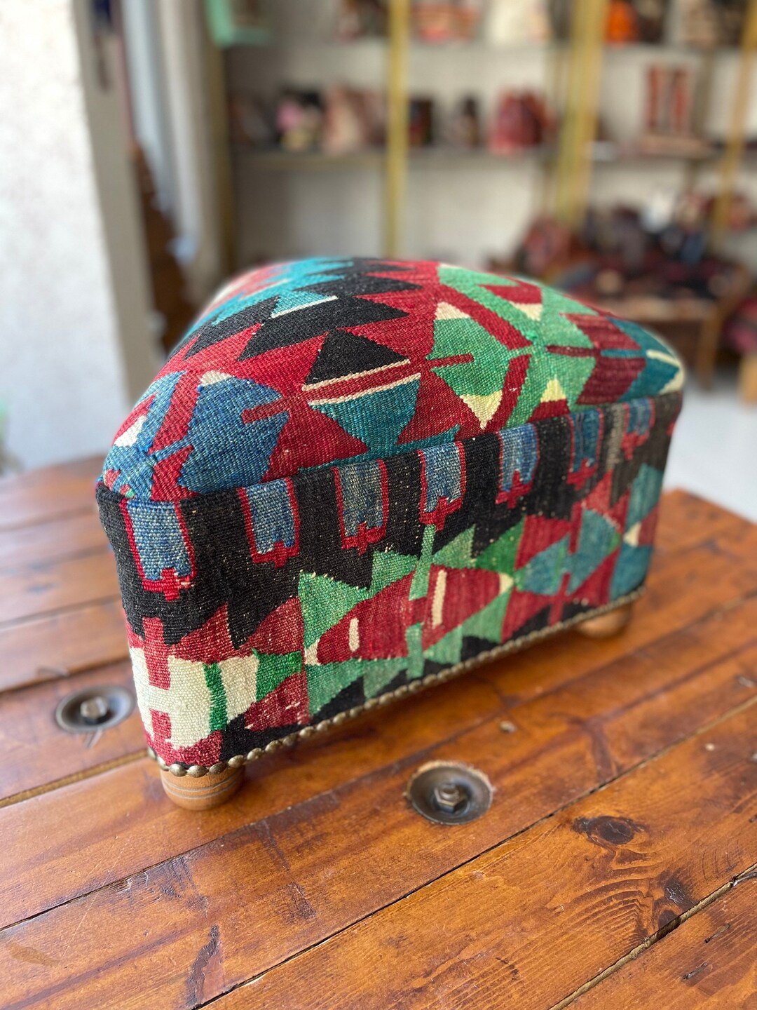 Triangle Kilim Ottoman, Kilim Ottoman Stool, Kilim Foot Rest, Beech ...
