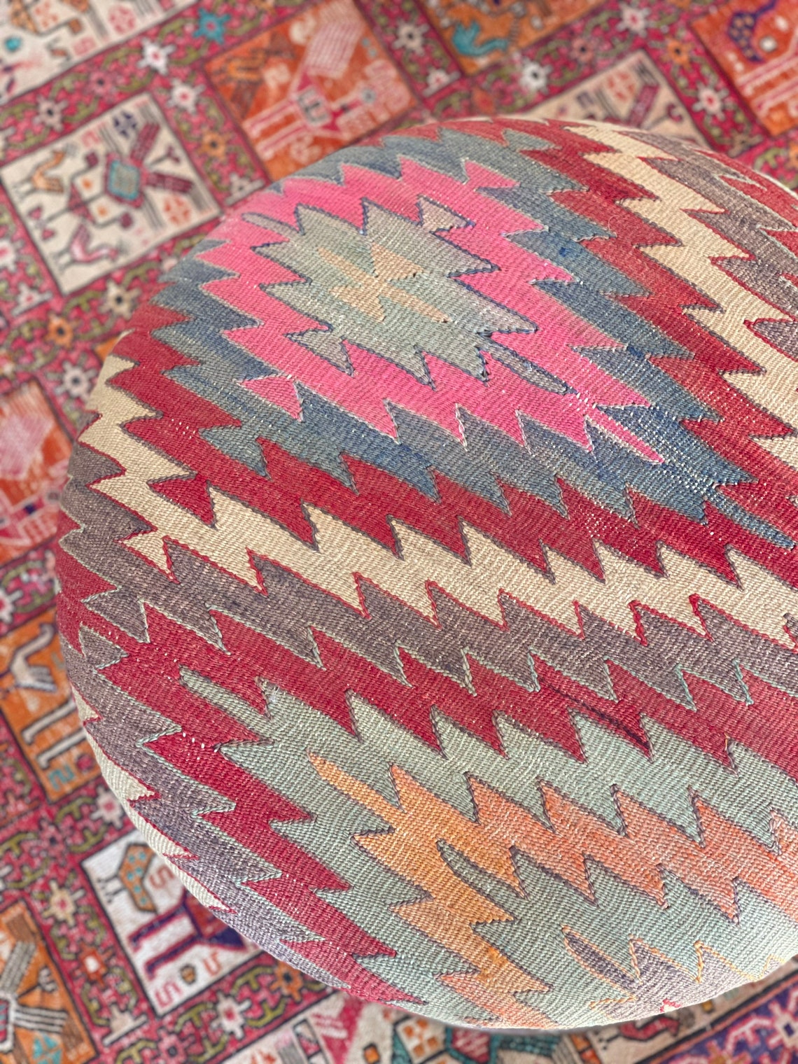 Kilim With Antique Copper Ottoman Stool /ottoman Stool/beech - Etsy