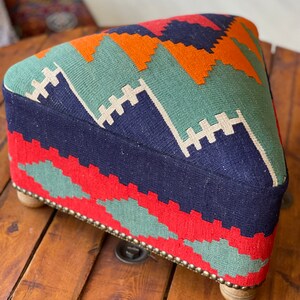 Kilim Ottoman Stool / Kilim Foot Rest / Beech Wood Stool /vintage ...