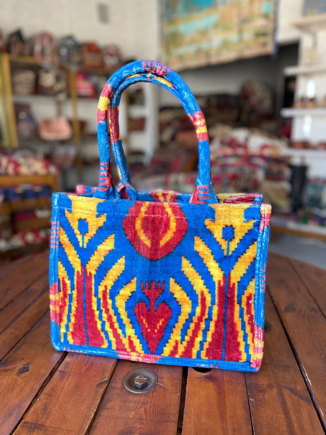 Small Size Tote Bag, Ikat Like Prented Tote Bag, Pop Color Bag, Made in ...