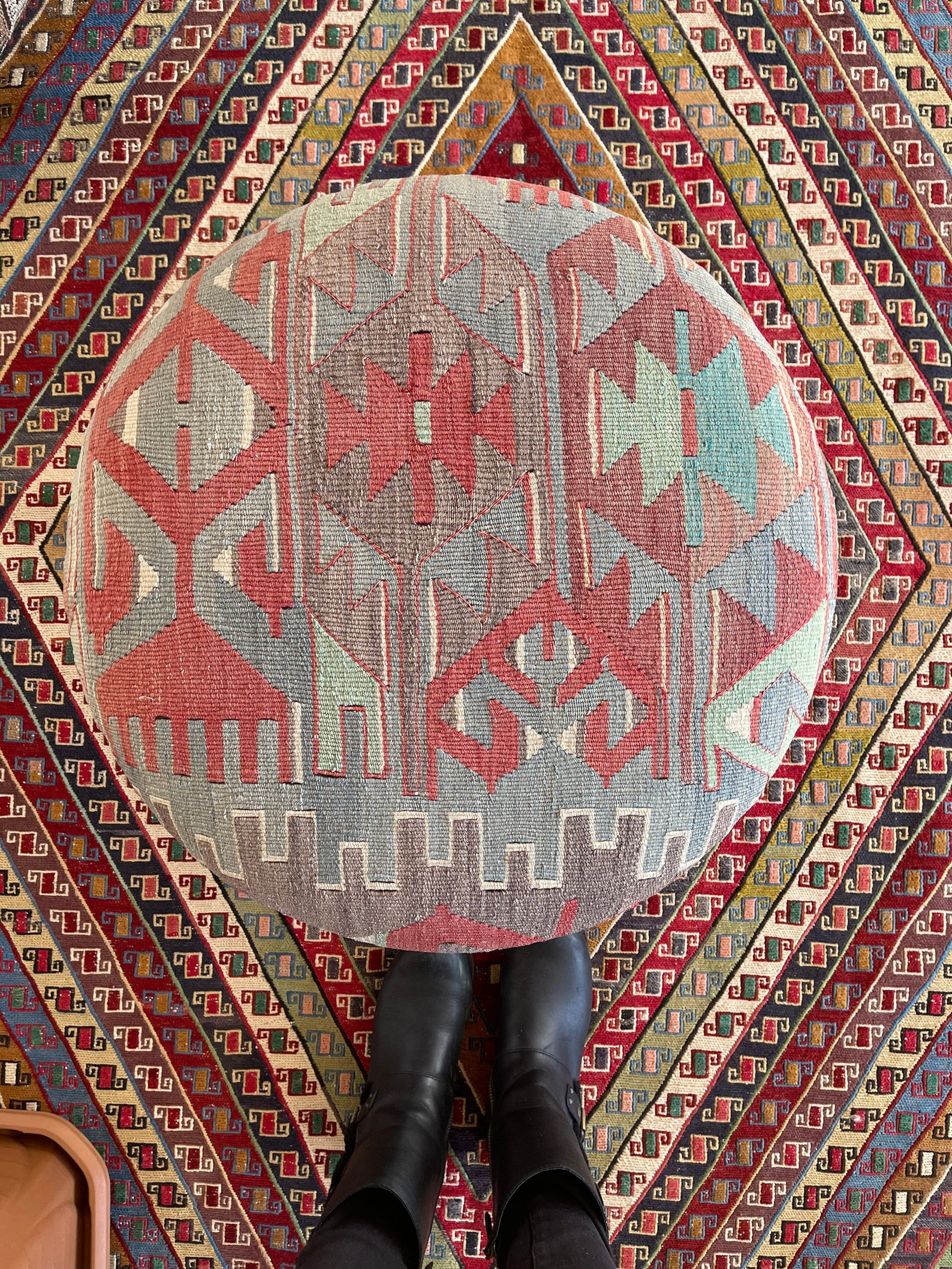 Kilim With Antique Copper Ottoman Stool /ottoman Stool/beech | Etsy