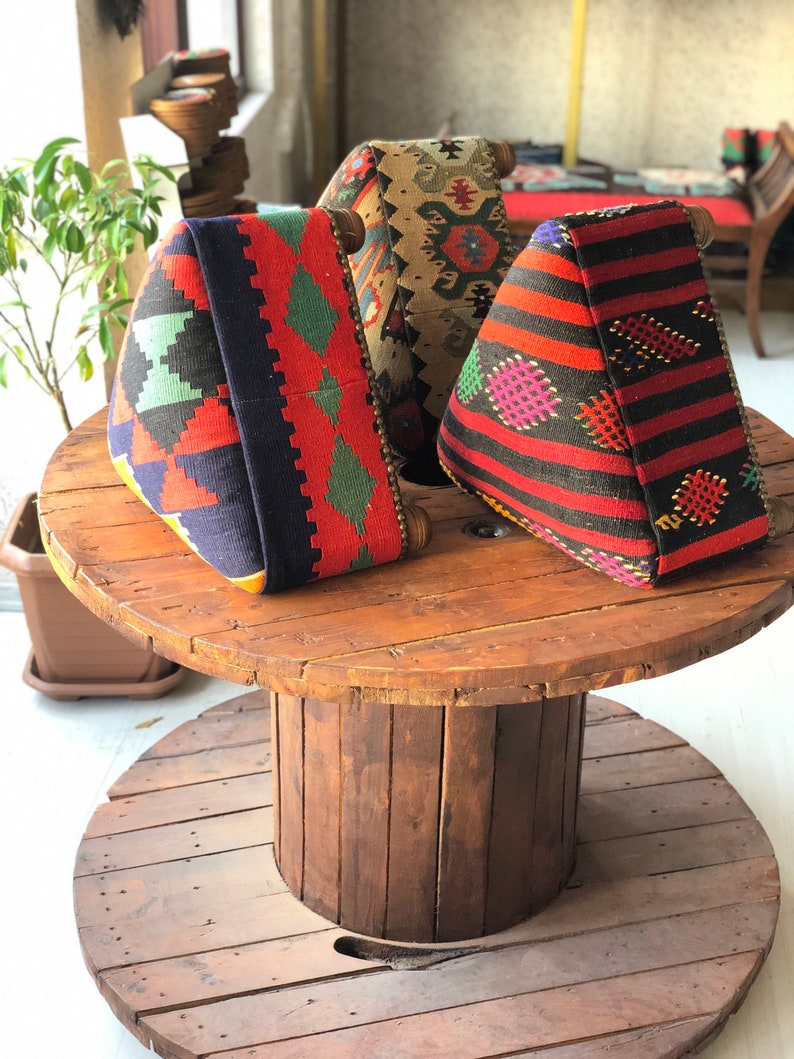 Kilim Ottoman stool / Kilim foot rest / Beech wood stool | Etsy
