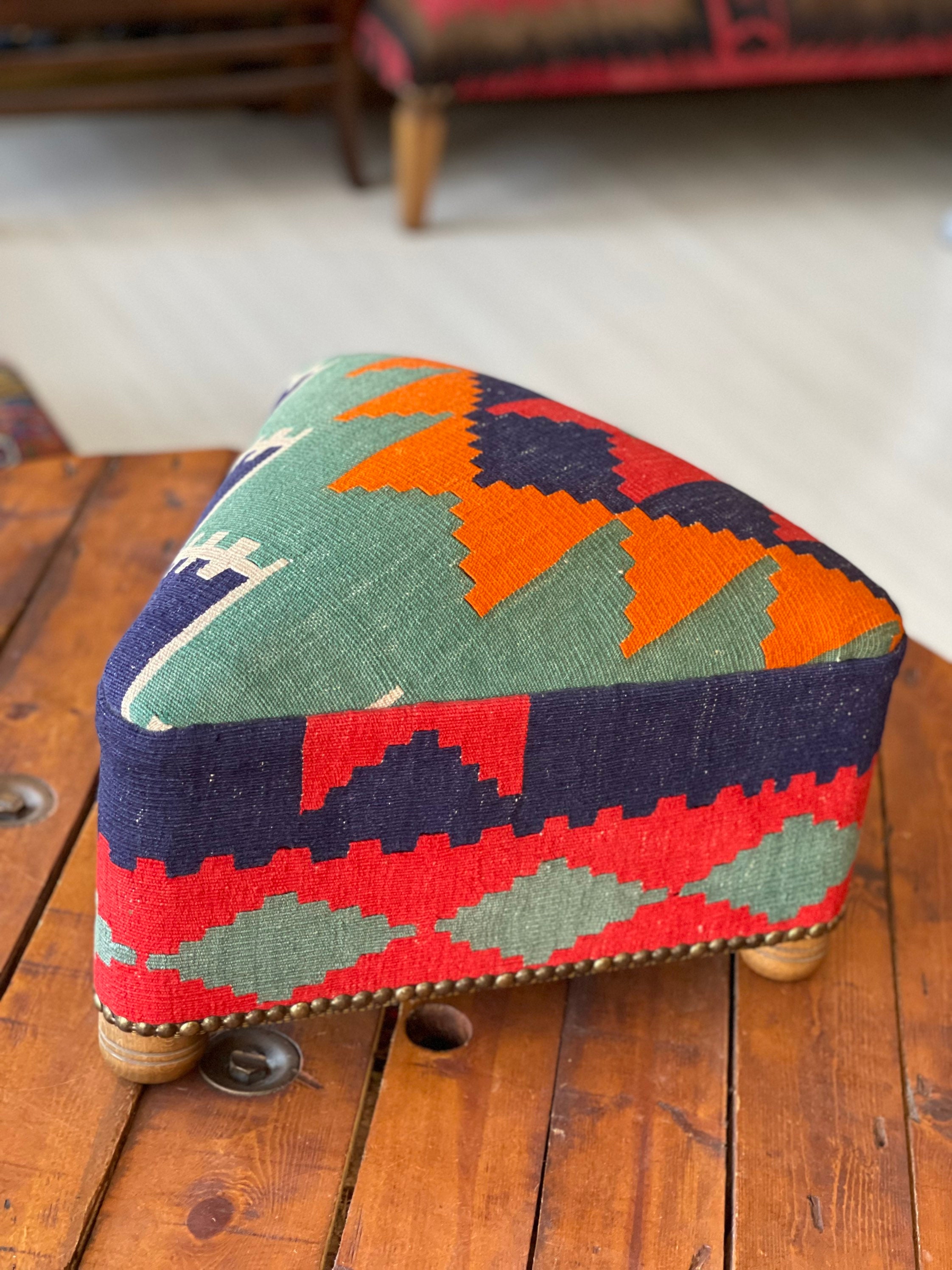 Kilim Ottoman Stool / Kilim Foot Rest / Beech Wood Stool /vintage ...
