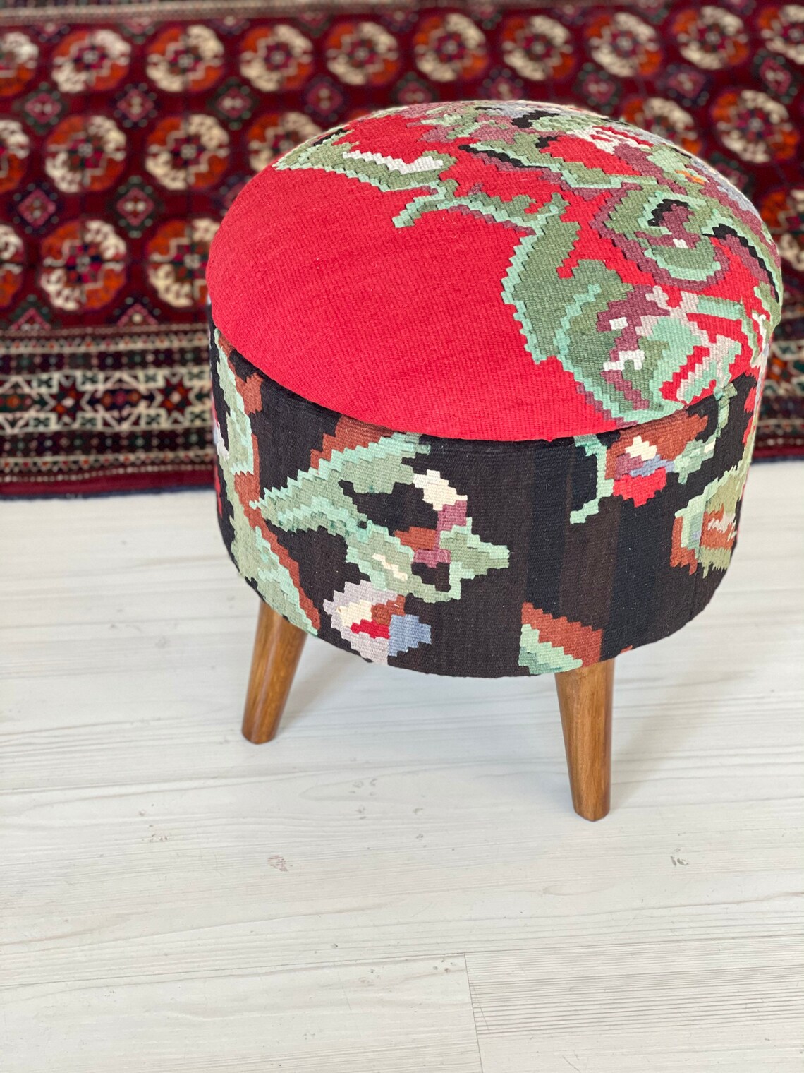 Kilim Ottoman Stool /kilim Chest/kilim Foot Rest /beech Wood | Etsy