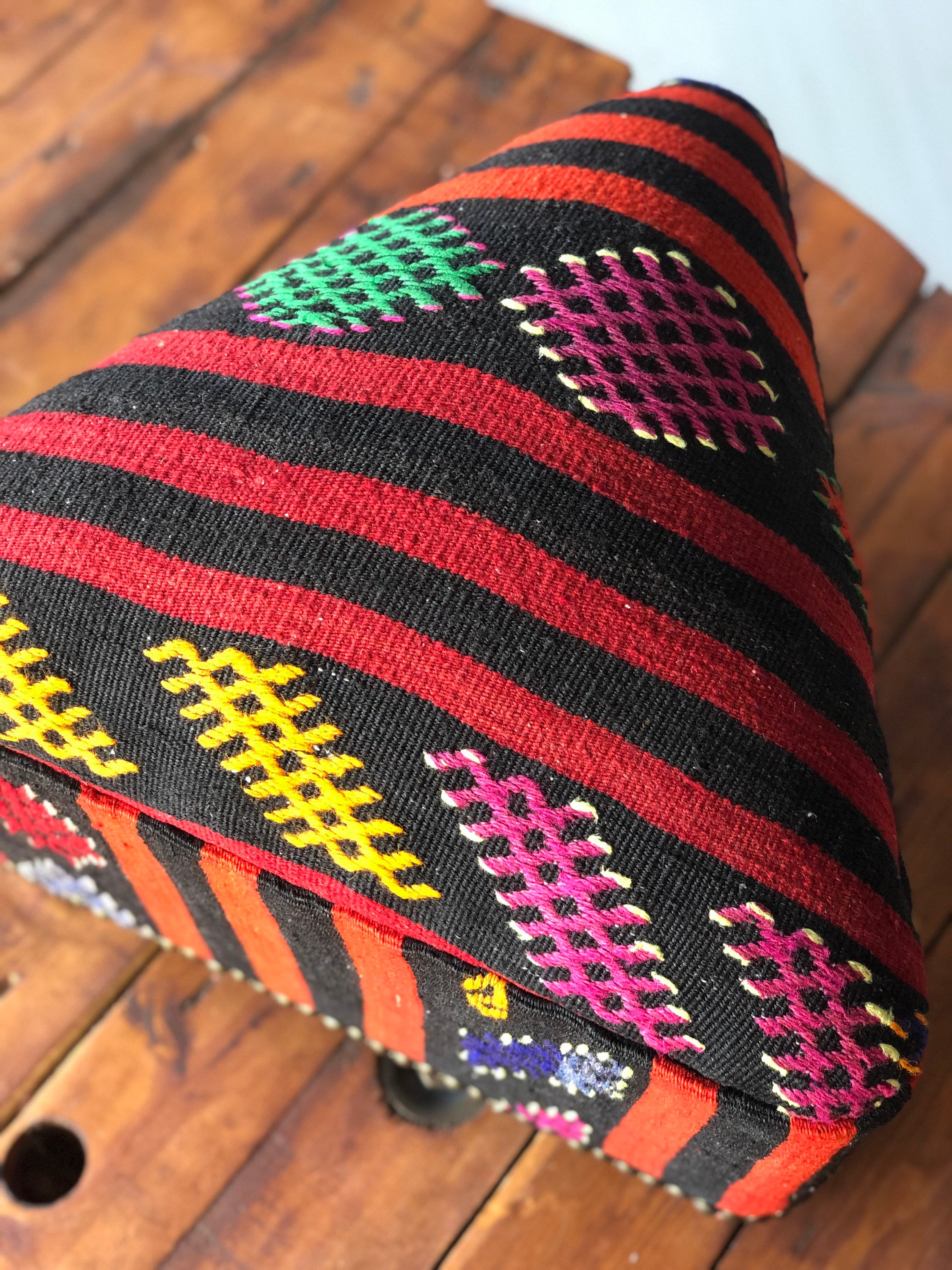 Kilim Ottoman stool / Kilim foot rest / Beech wood stool | Etsy