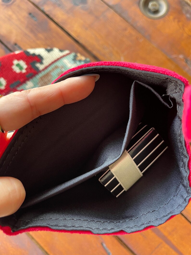 Calcetín navideño Kilim vintage, puño de chenilla, adorno hecho a mano ...