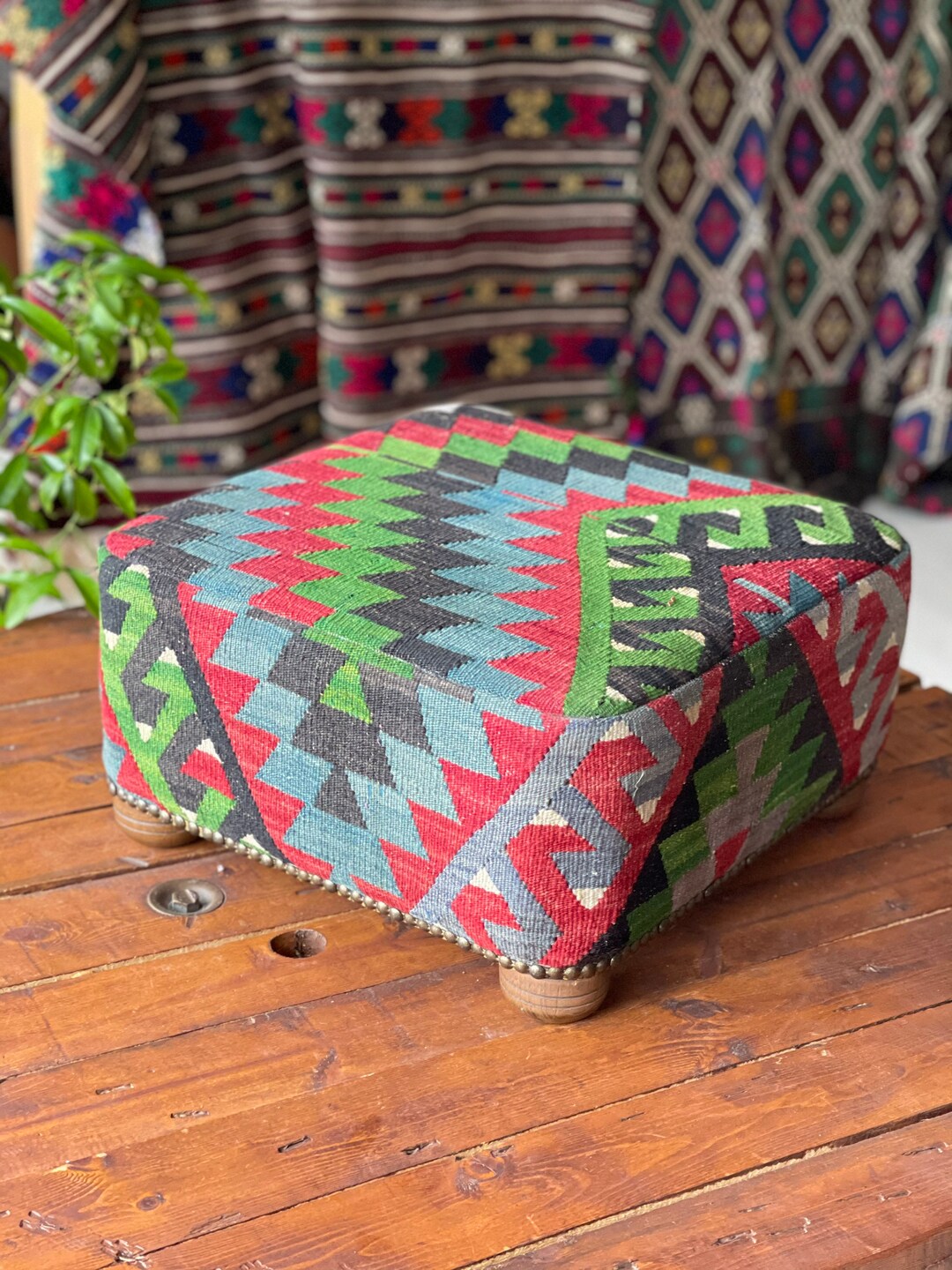 Kilim Ottoman Stool / Square Ottoman/ Kilim Foot Rest / Ottoman Table ...