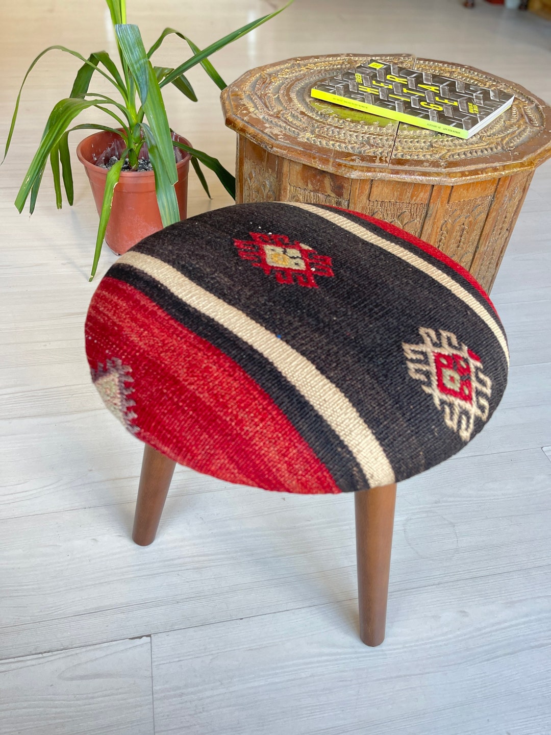 Modern Kilim Stool, Ottoman Stool, Kilim Chair, Vintage Furniture ...