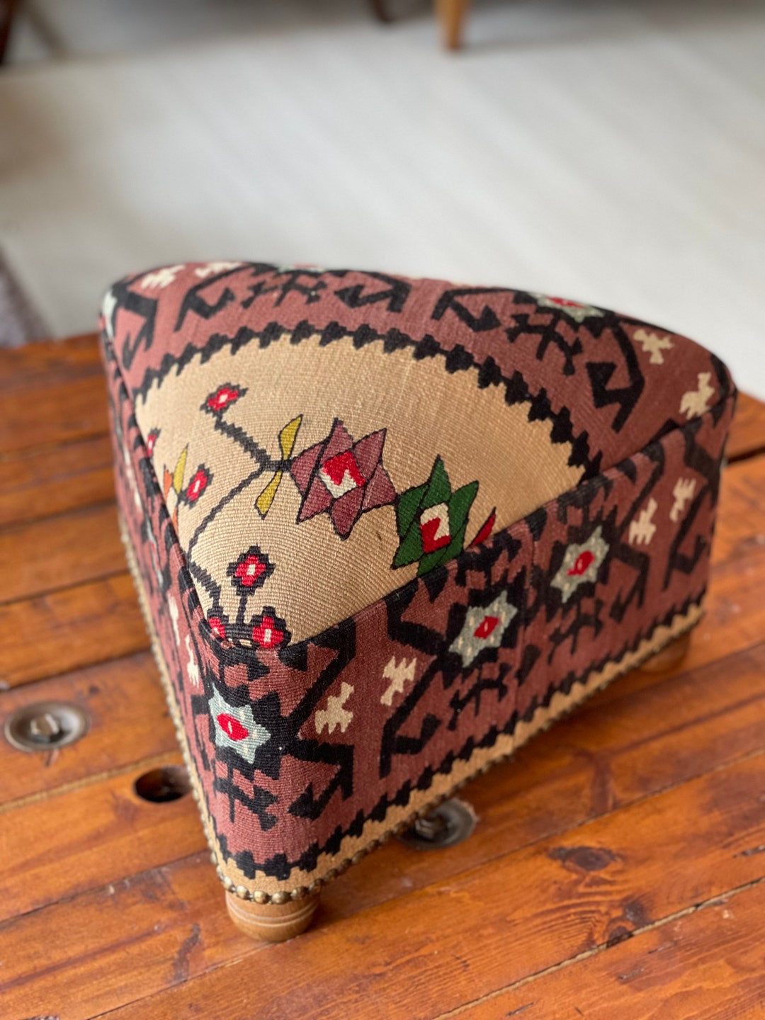 Kilim Ottoman Stool / Kilim Foot Rest / Beech Wood Stool /vintage ...