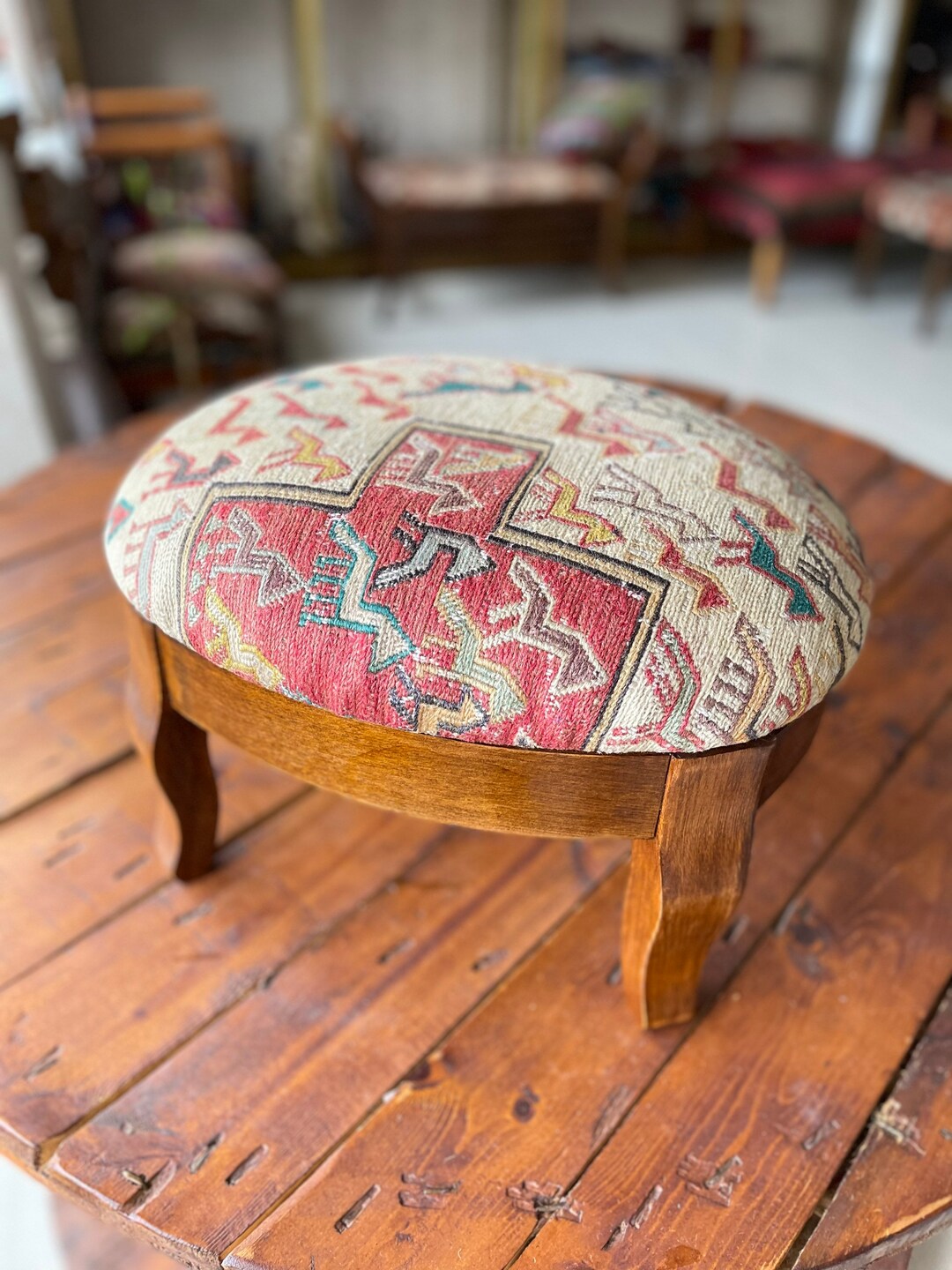 Kilim Oval Ottoman Stool, Kilim Coffee Table, Kilim Foot Rest, Beech ...