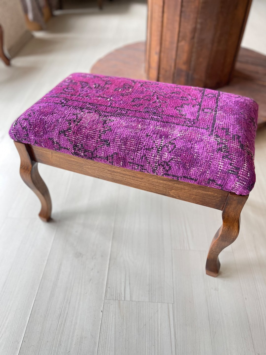 Vintage Carpet Stool, Stool, Beech Wood Stool, Vintage Furniture ...