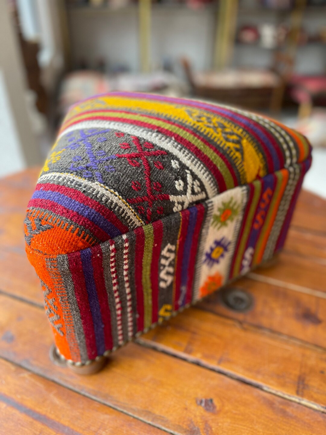 Triangle Kilim Ottoman, Kilim Ottoman Stool, Kilim Foot Rest, Beech ...