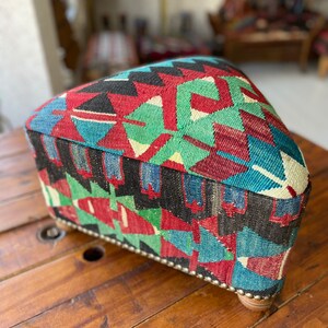 Triangle Kilim Ottoman, Kilim Ottoman Stool, Kilim Foot Rest, Beech ...
