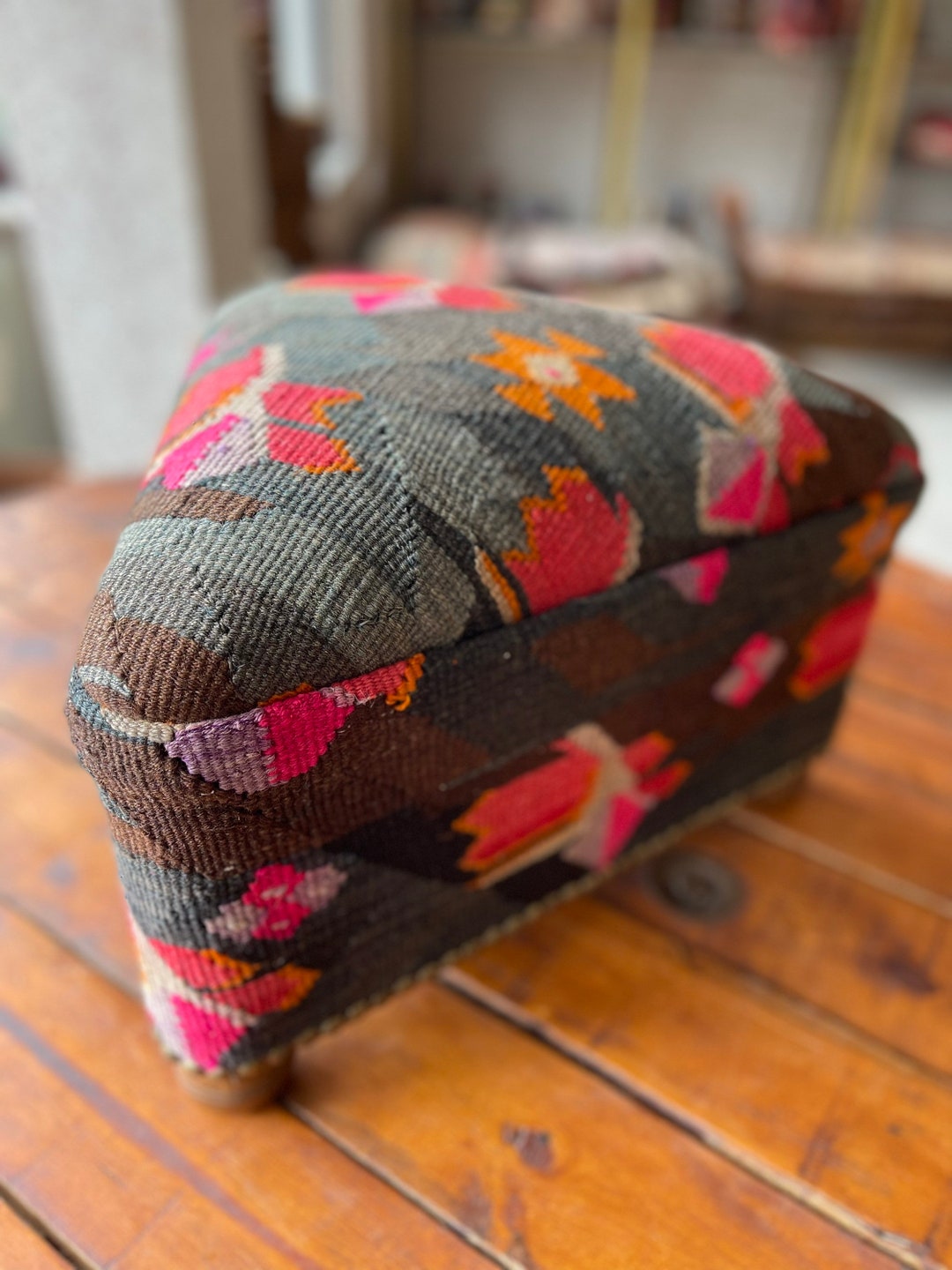 Triangle Kilim Ottoman, Kilim Ottoman Stool, Kilim Foot Rest, Beech ...