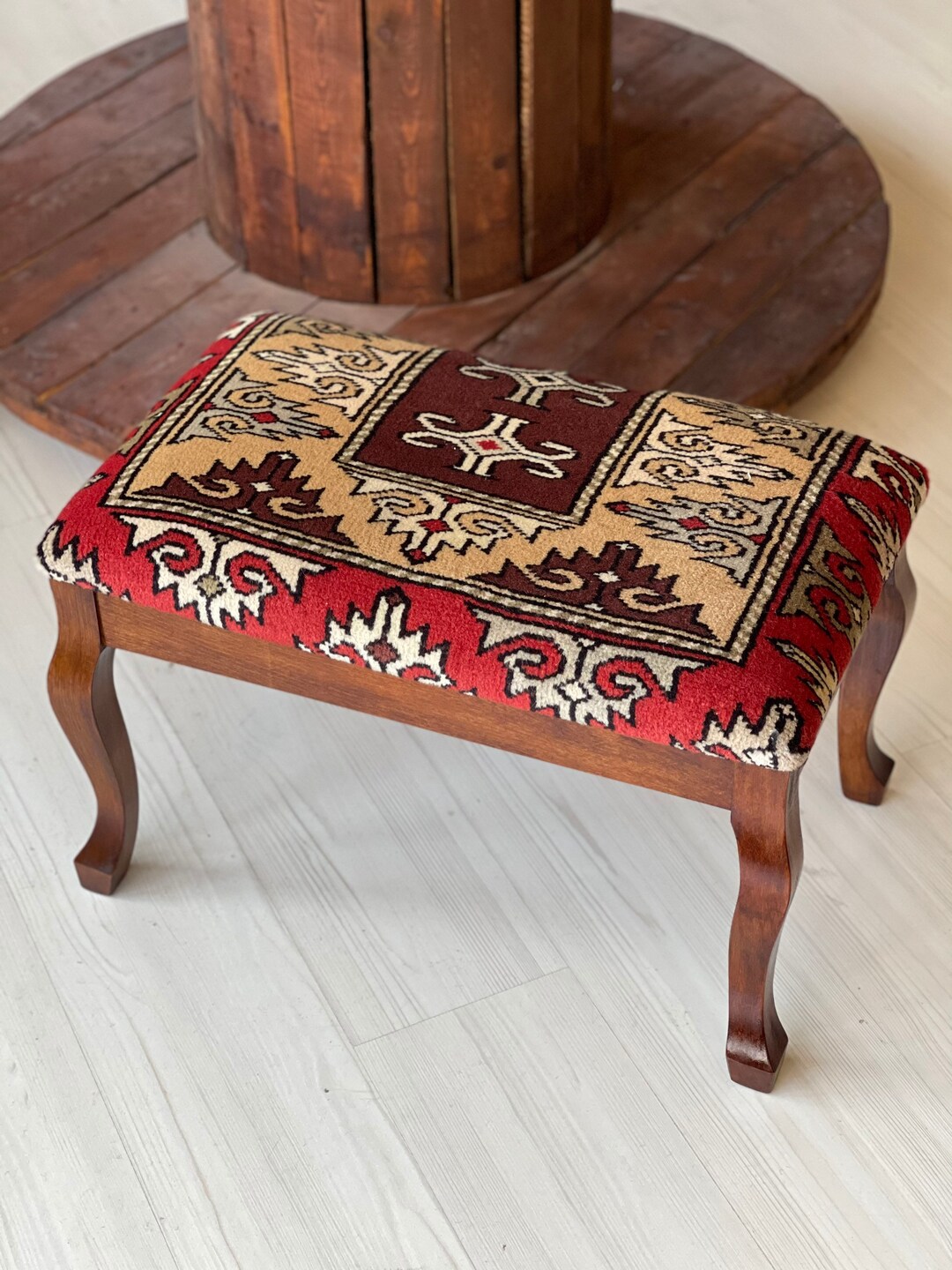 Vintage Carpet Stool / Foot Rest / Beech Wood Stool /vintage Furniture ...