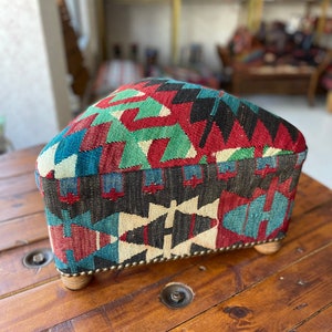 Triangle Kilim Ottoman, Kilim Ottoman Stool, Kilim Foot Rest, Beech ...