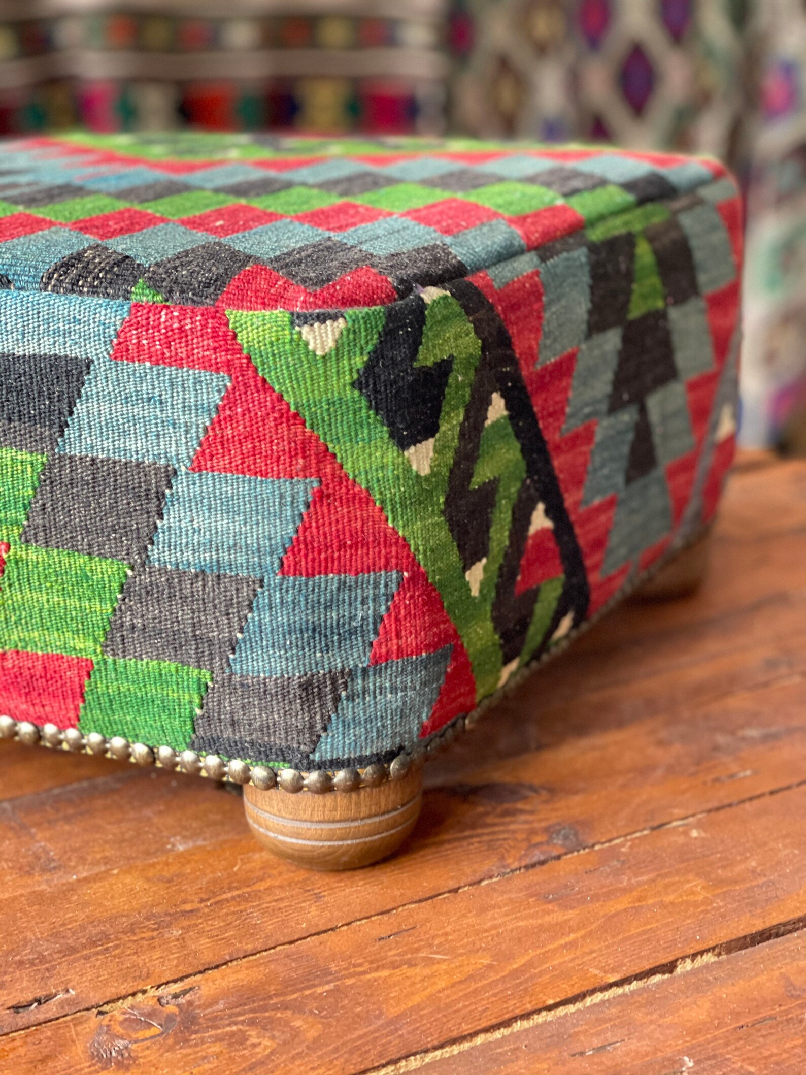 Vintage Kilim Ottoman Stool, Small Boho Footstool, Turkish Handmade ...