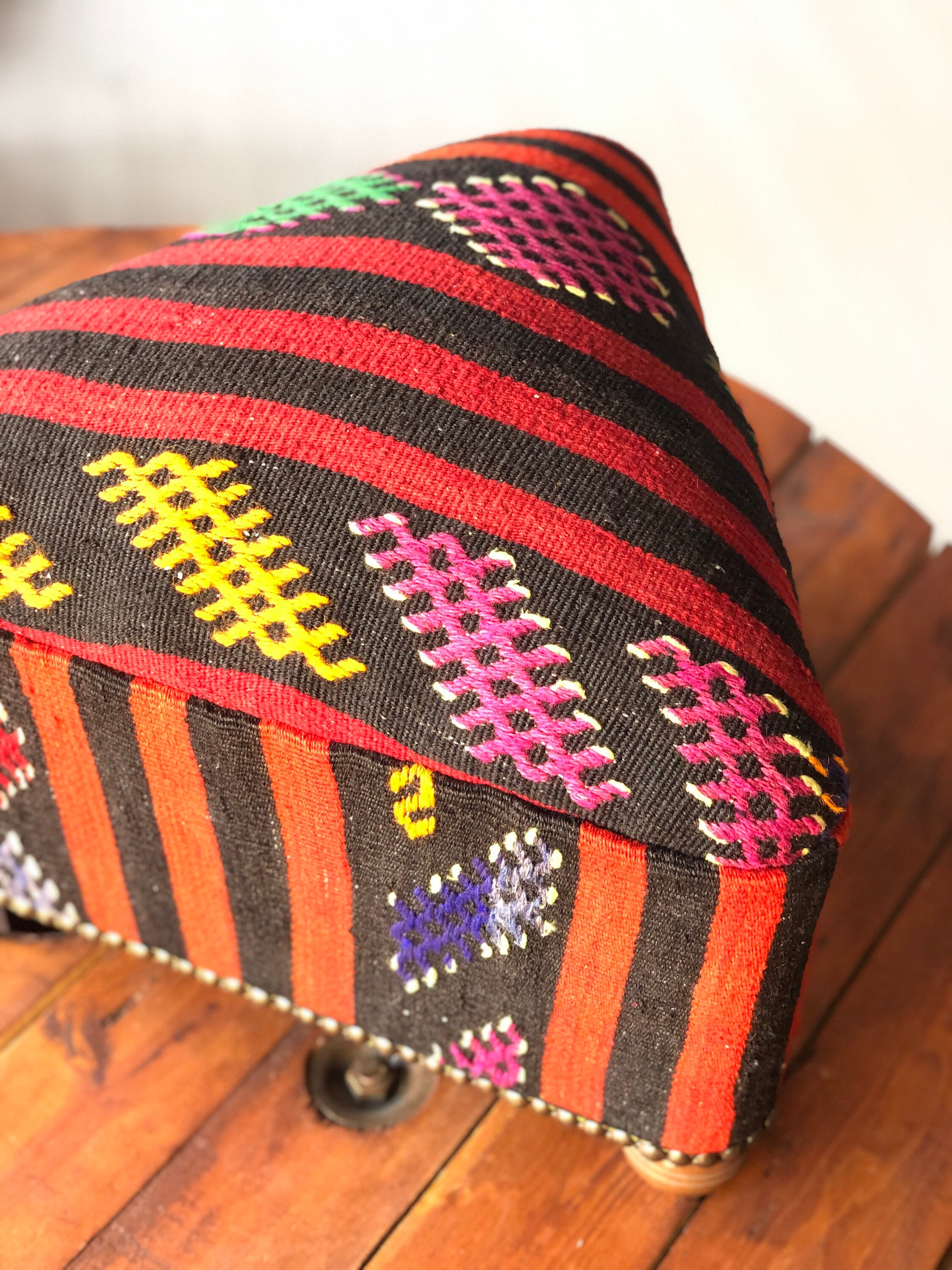 Kilim Ottoman stool / Kilim foot rest / Beech wood stool | Etsy