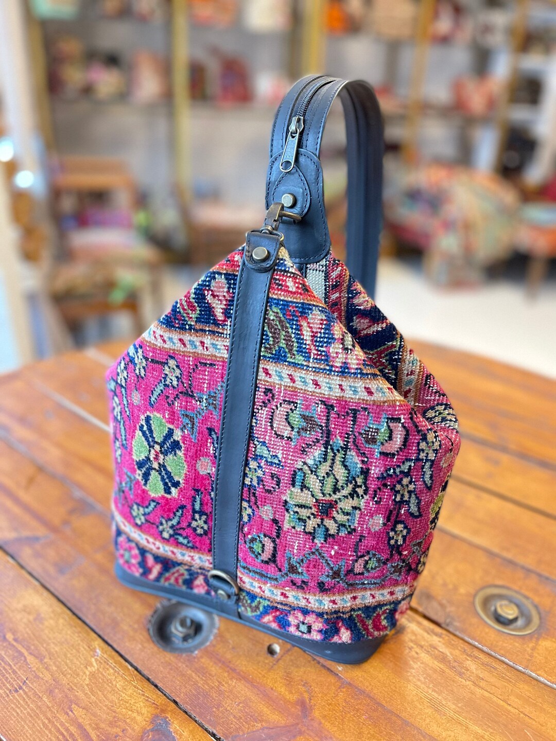 Vintage Wool Rug Backpack, Small Leather Knapsack, Boho Style - Etsy