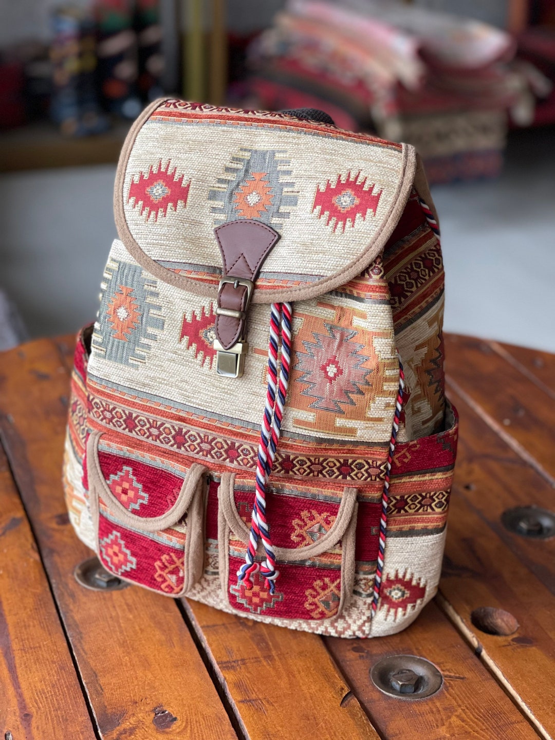 Textile Backpack, Backpack, Turkish Bag, Chenille Bag, Kilim Pattern ...